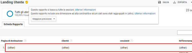 Valori raggruppati in (other) nei report - Analytics Traps